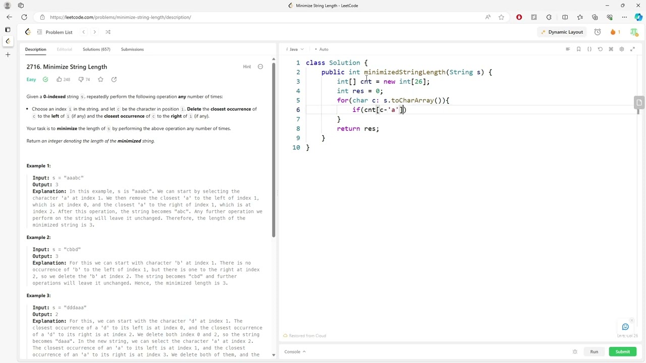 LeetCode 2716 | Minimize String Length | Java