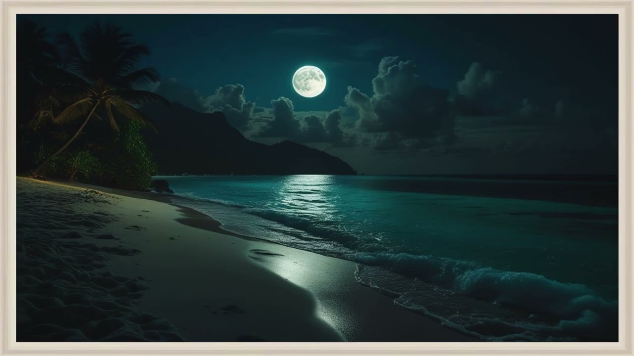 Full Moon Shining Over Beach - TV Art - 4K - Screensaver - Wallpaper - Frame Art