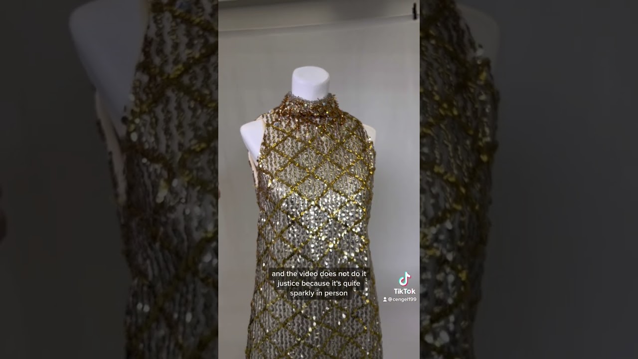 Gold sequins 1970s evening gown