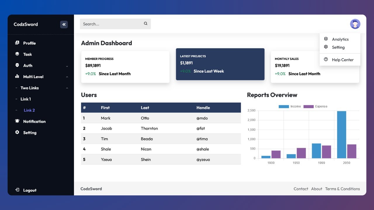 How To Create Admin Dashboard Using Bootstrap 5 | Complete Bootstrap Admin Template