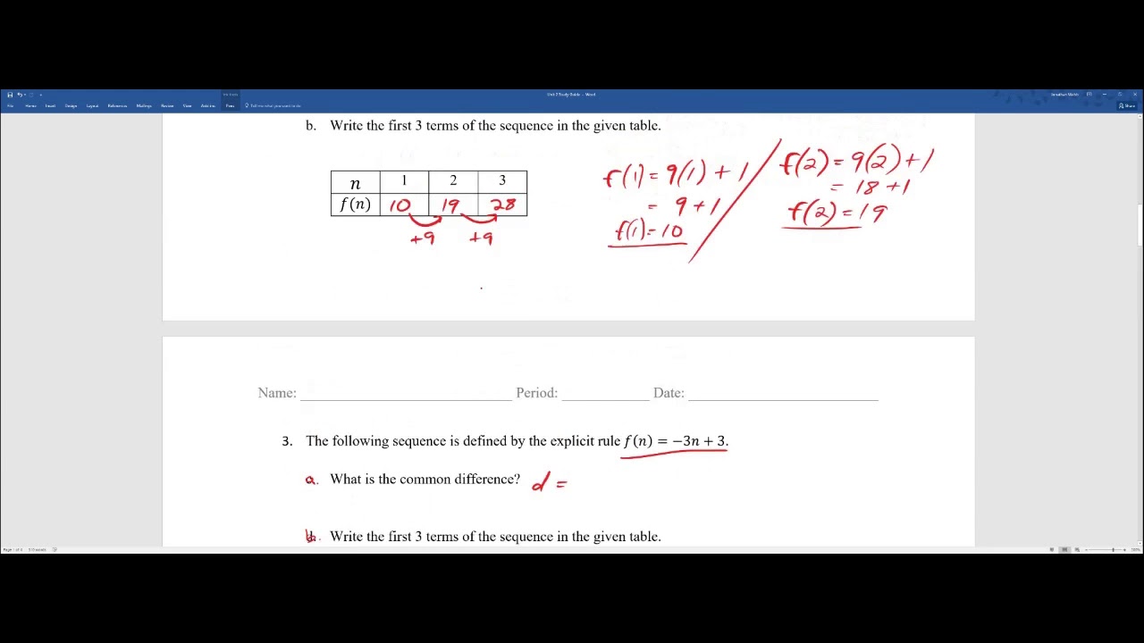Algebra I Unit 2 Study Guide