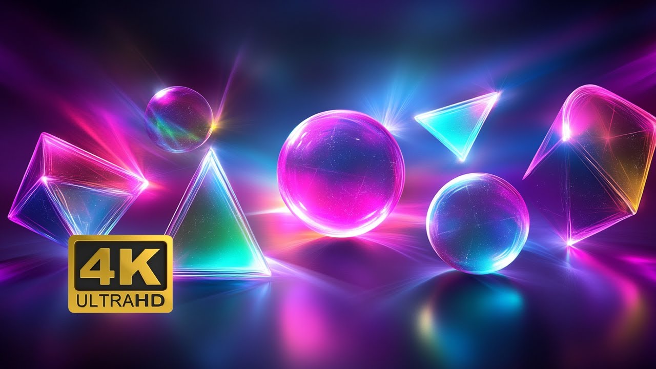4K Futuristic Neon Abstract Shaped Background–Glowing Geometric Shapes