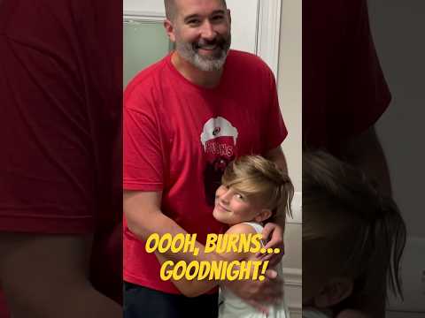 Brother hugs and kisses daddy and Brent Burns goodnight #hockey