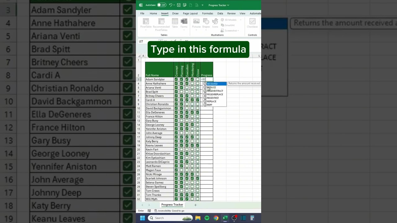 how to create a progress tracker in excel quickly #excel #exceltips #shorts #exceltutorial