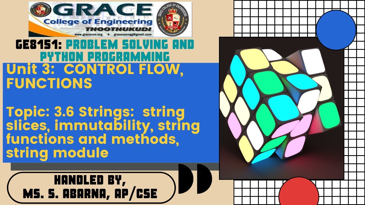 GRACE COE-CSE-GE8151-PSPP-Unit3-Topic 3.6- Strings:string slices,immutability,string functions