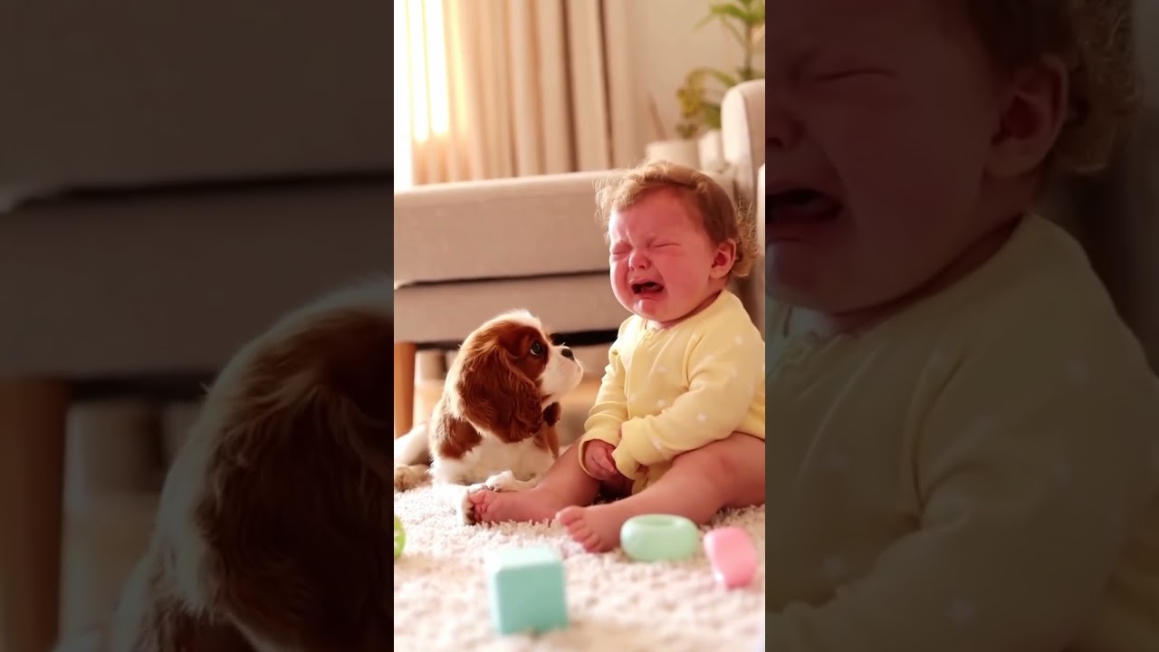 When my dog saw the baby crying, he started comforting him and wiping his tears — truly heartwarming