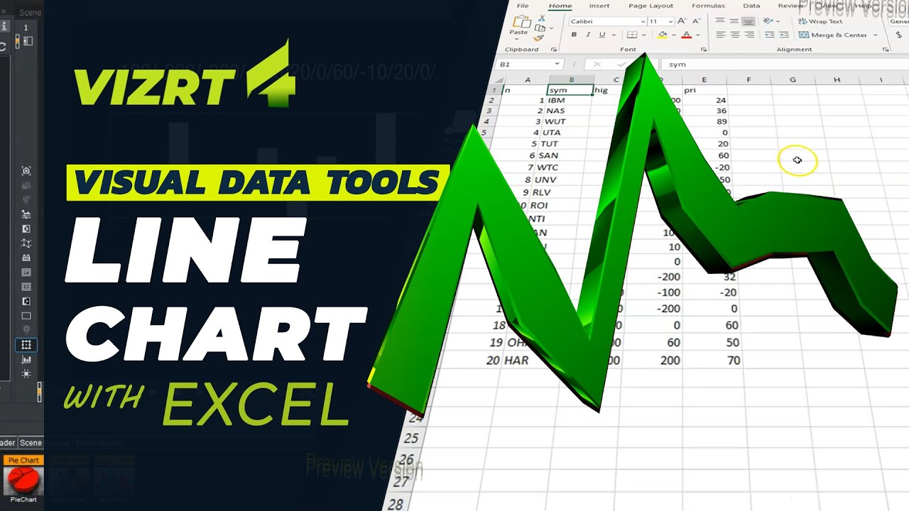 Vizrt Line Chart with Microsoft Excel Data - Vizrt Visual Data Tools
