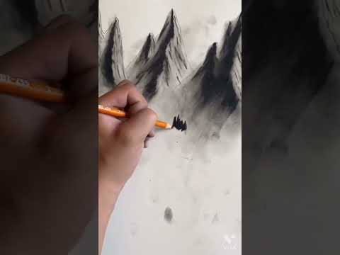 How to draw a mountain scenery landscape | XArt #shorts #art #drawing #mountains #painting #viral