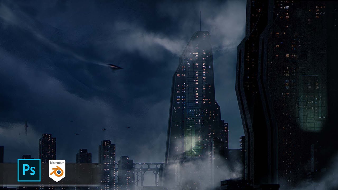 Making a dystopian sci-fi fantasy scene in Blender and Photoshop