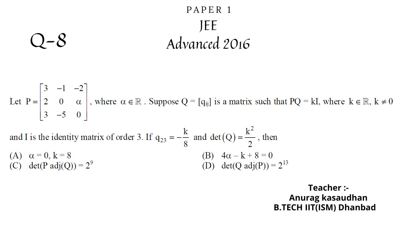 JEE Advanced 2016 Math Paper 1 (Q 8) solution | IIT JEE Maths| #jeeadvanced2016 #projecteducation