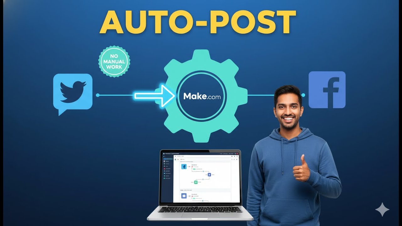 Auto Post Twitter Tweets to Facebook Page | Make.com Complete Automation Tutorial 2026