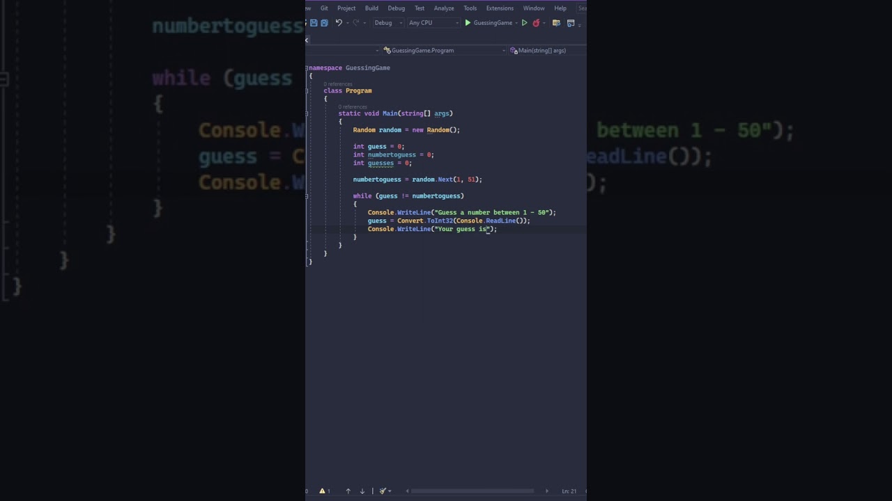 Speed-Coding: C# number guessing game! (#shorts)