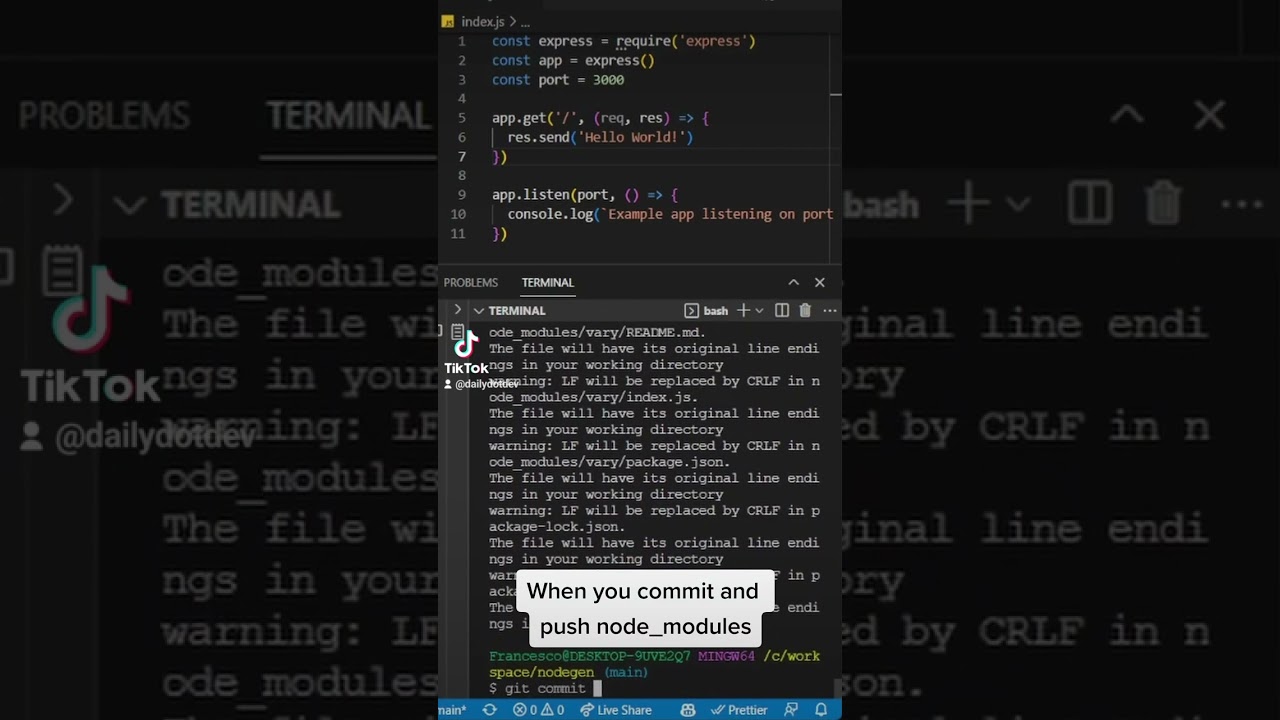 When you commit and push the node_modules folder #programming #softwareengineer @francescociulla