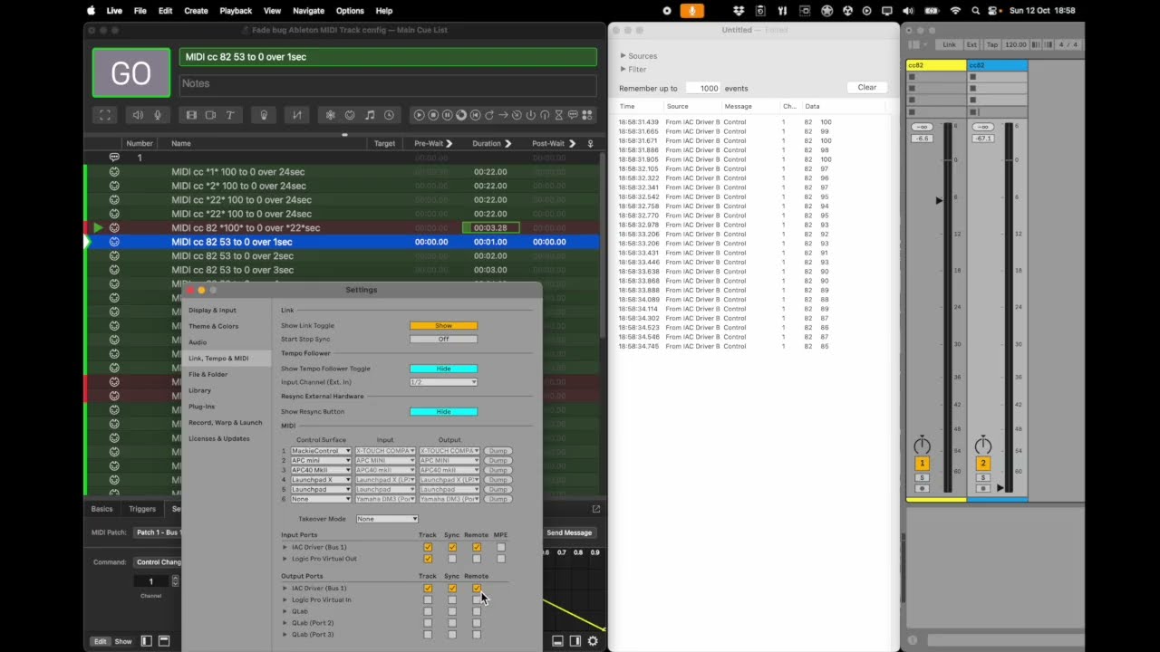 QLab to Ableton on the same computer  - Stuttering fades and MIDI feedback