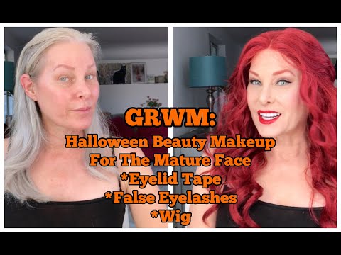 GRWM: Halloween Beauty Makeup for the Mature Face - Eyelid Tape, False Eyelashes, Wig Application