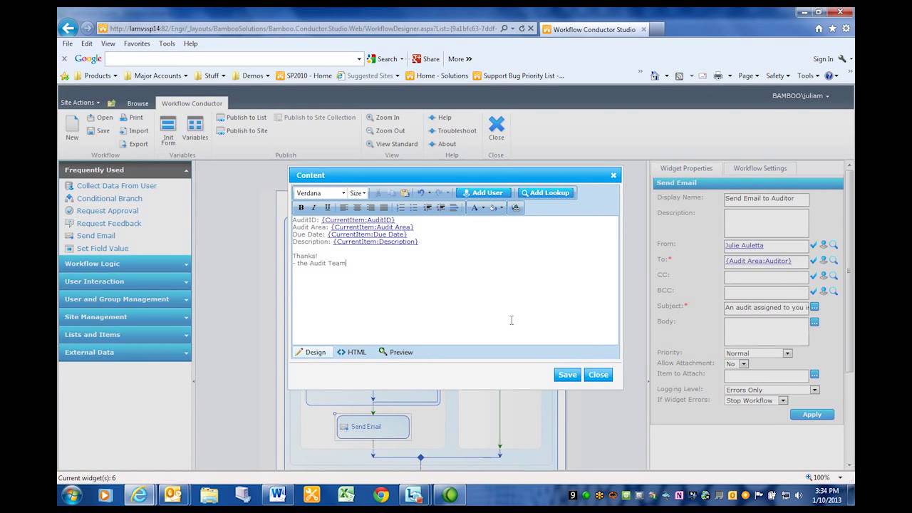 Using the Repeat for Each Widget in Bamboo Workflow Conductor