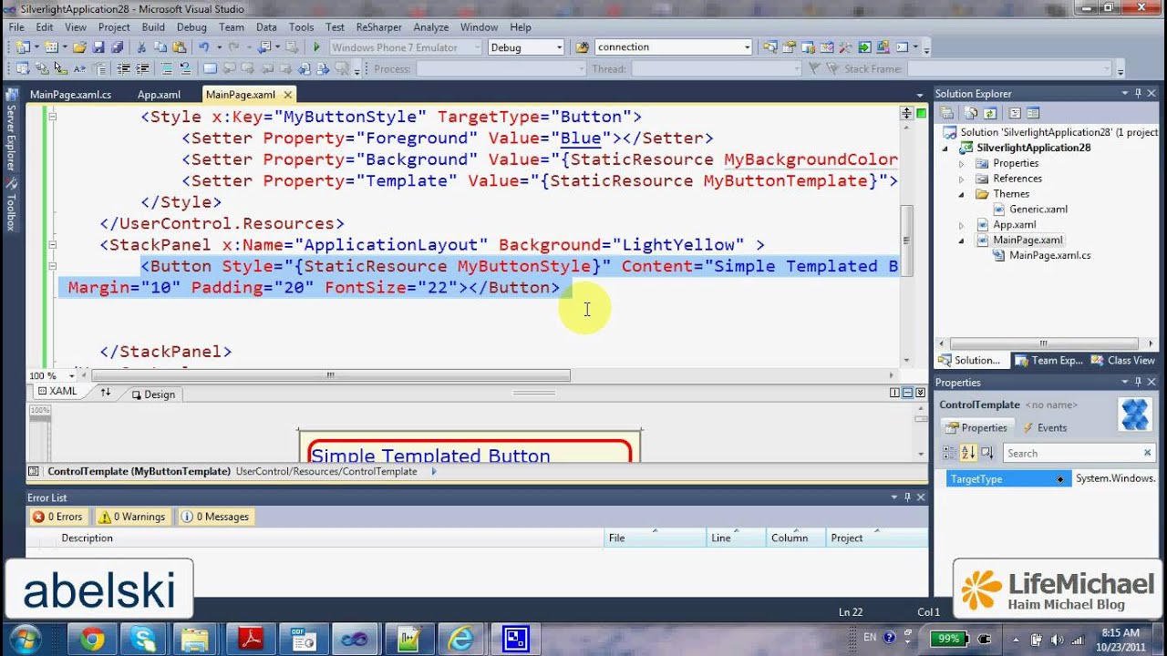 Simple Template Definition in Silverlight