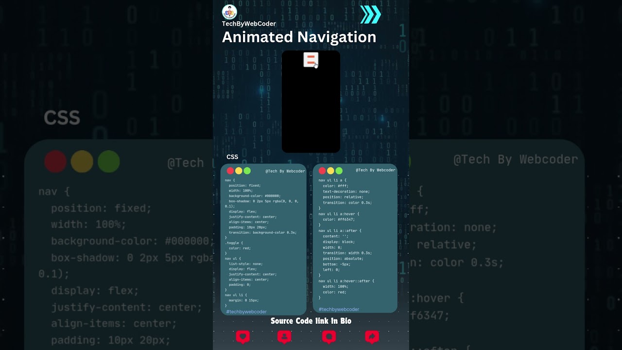 Animated Navigation Using Html,Css And Javascript|| Source Code Link In Description #techbywebcoder