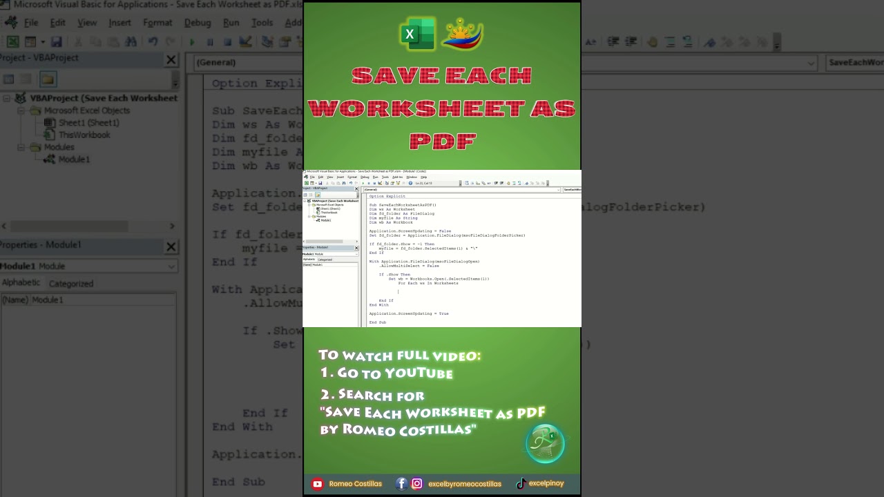 Save Each Worksheet as PDF | Excel VBA