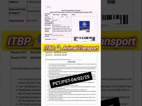 Itbp Animal Transport 🏃 admit Card | admit card itbp download trade 🎯 #status #itbp #shorts