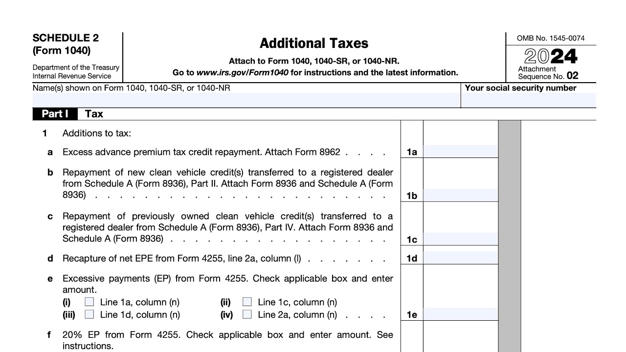 IRS Schedule 2 walkthrough (Additional Taxes) - 2024