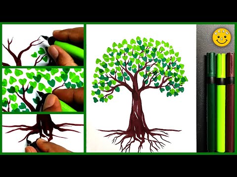 How To Draw Peepal Tree || Peepal Tree Drawing || Brush Pen Drawing @drawandsmile