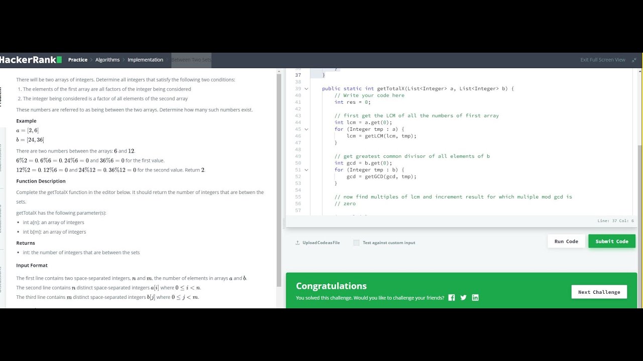 Between Two Sets # HackerRank