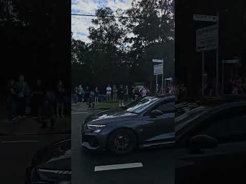 Huge Turbo RS3 acceleration + blowoff sound leaving cars and coffee Brisbane
