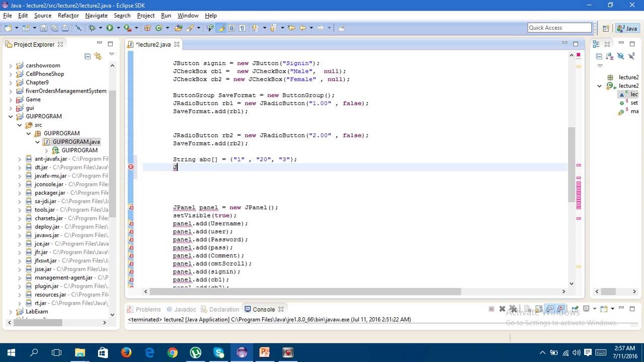 How to create comboboxes and and JList in java gui.