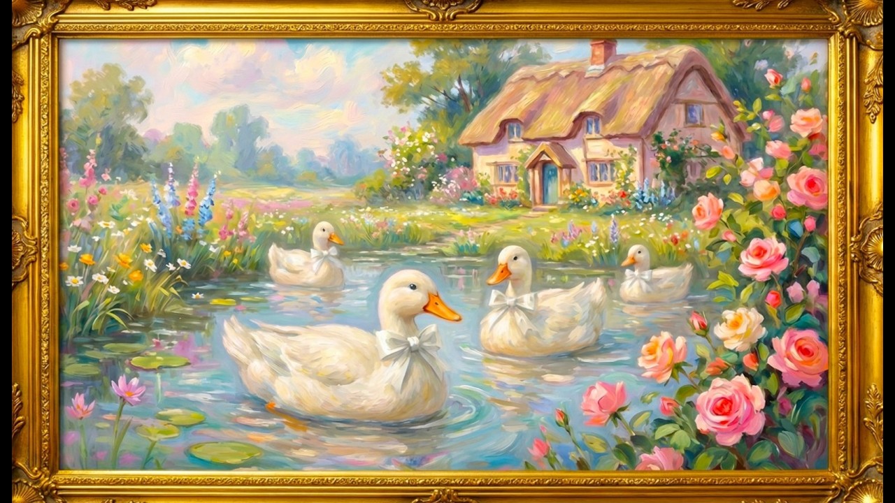 4K Dreamy Ducks in a Cottage Garden | TV Screensaver | TV Wallpaper | Frame TV Art (Nature Sounds)