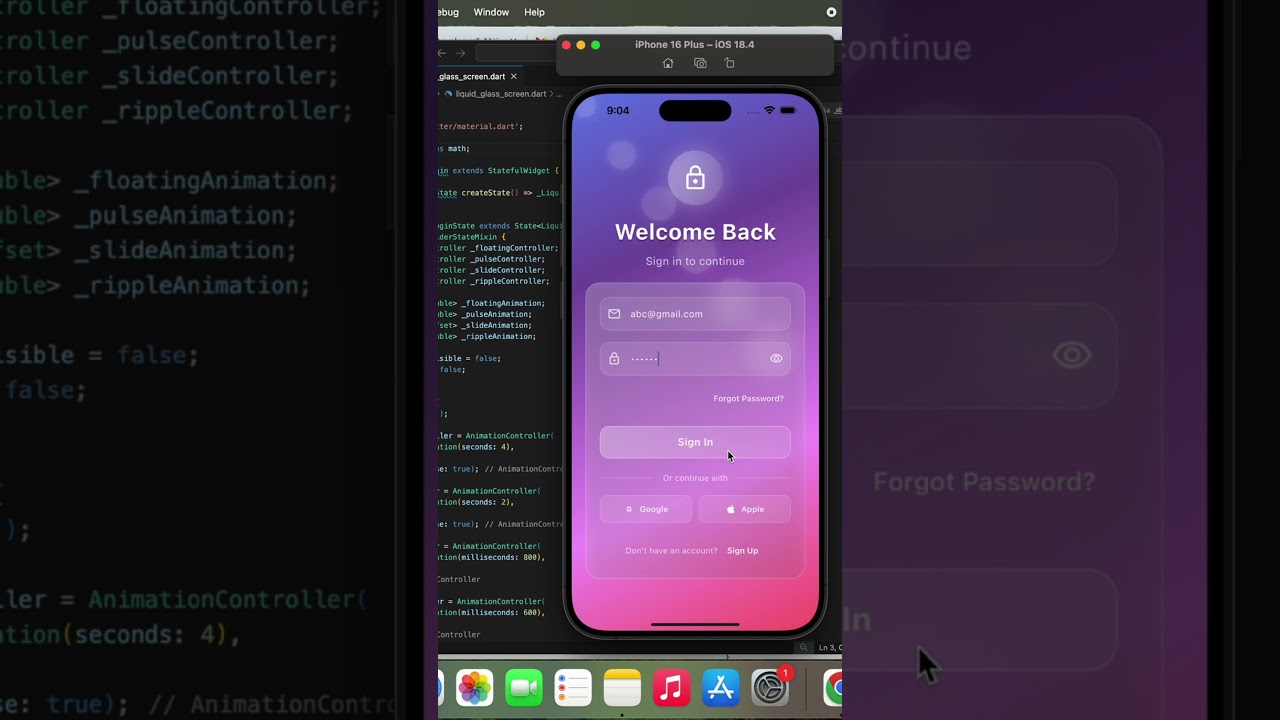 Liquid Glass Login UI 🌊💎💫 in #flutter #flutterdeveloper #flutterdev #mobile #mobileapp #liquidglass