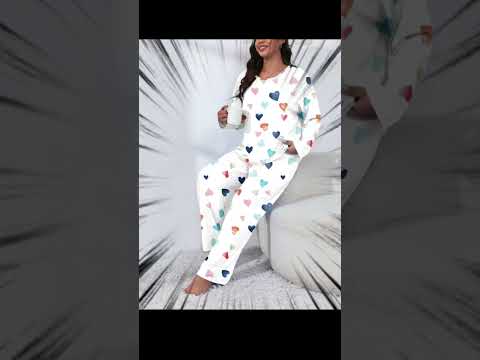 Cozy Heart Print Pajama Set for Relaxing Nights#pajamas #sleepwear #loungewear
