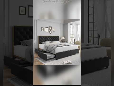 Best product reviews : King Upholstered Bed Frame with 4 Storage Drawers and Handmade Button