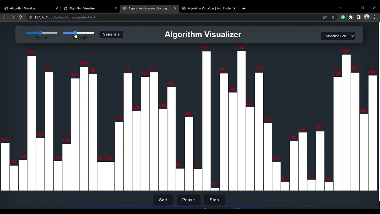 Algorithm Visualizer Project Using HTML, CSS and JavaScript.