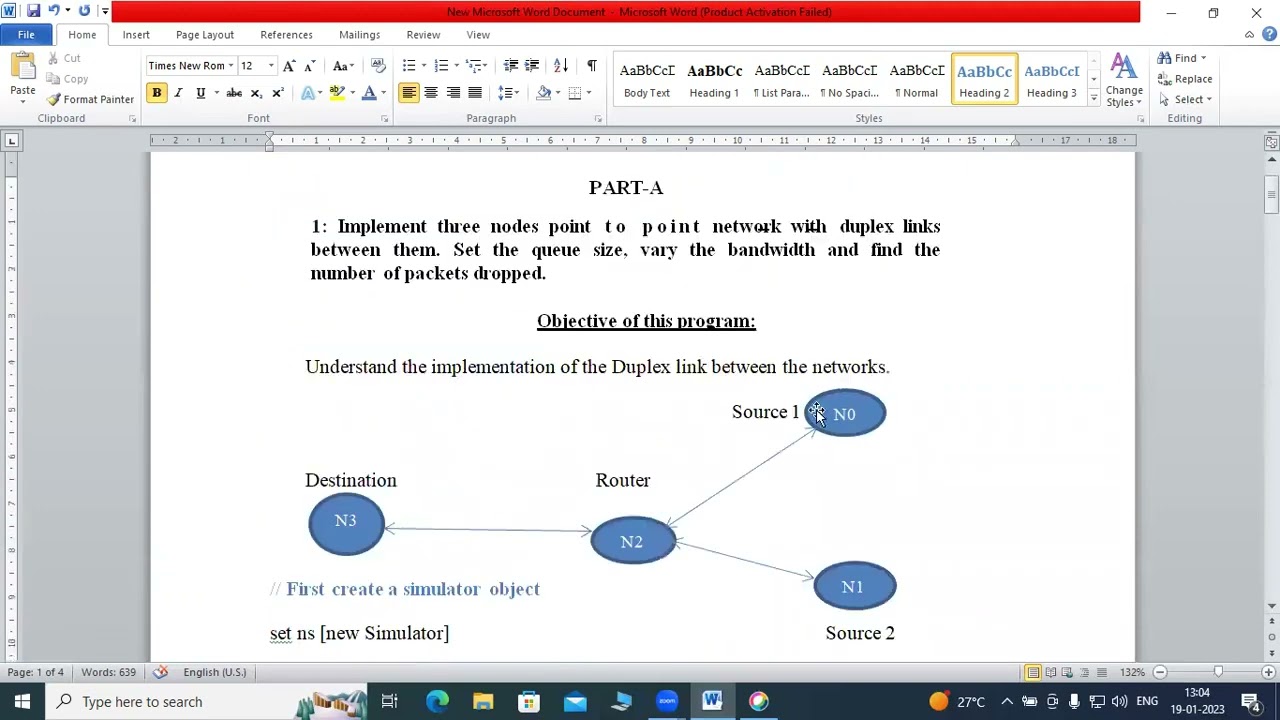 Computer Networks NS2 Program 1