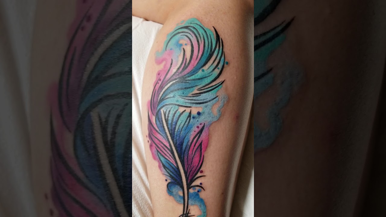 Feather Tattoo - Watercolor Style by Trey Edinger