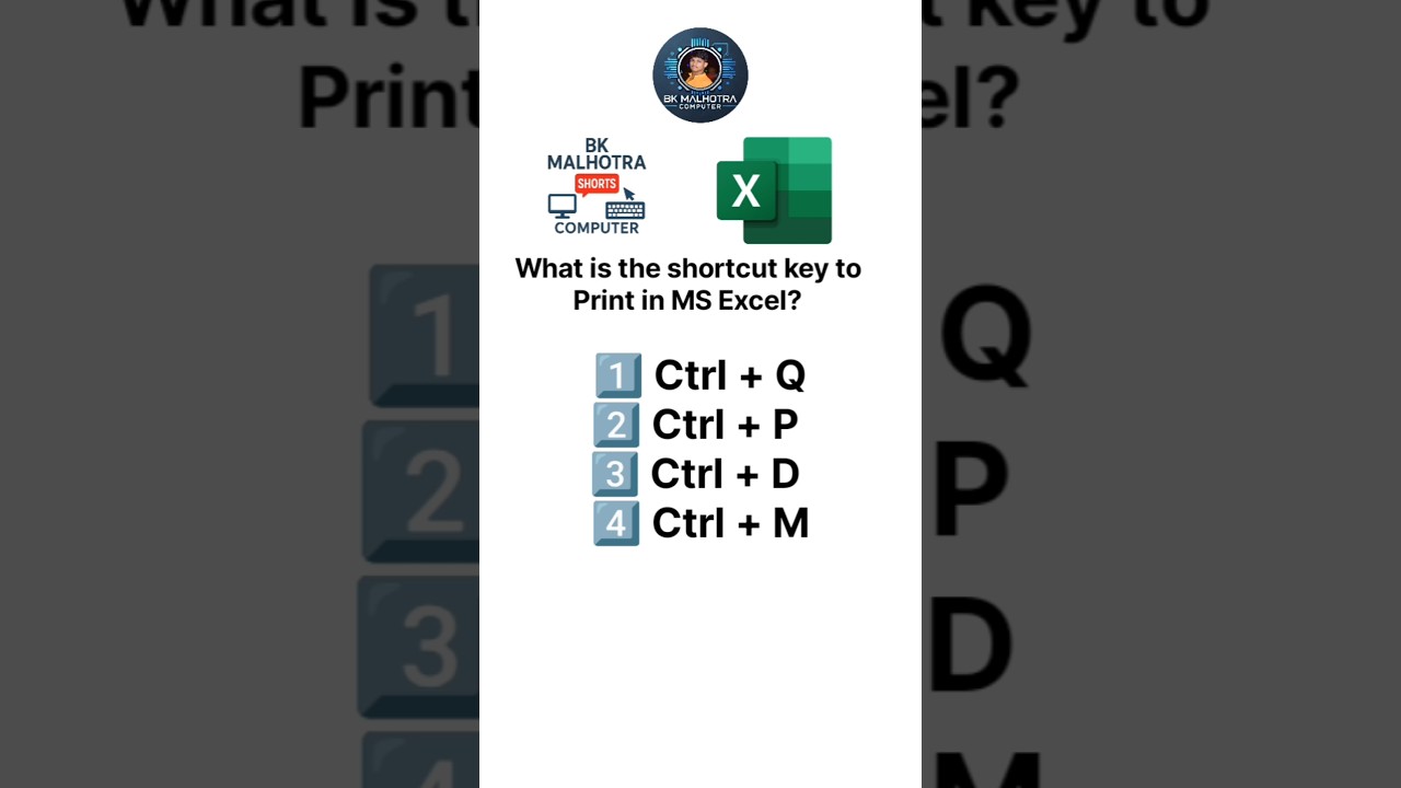 MS Excel Shortcut Key for Print | Ctrl + P | Computer Tips #bkmalhotracomputer #excel #exceltips