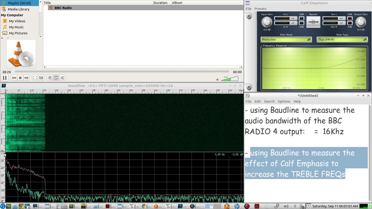 LIVE demo of Spectrum Analyzer BAUDLINE - measuring AUDIO BANDWIDTH and AUDIO FREQUENCY distribution