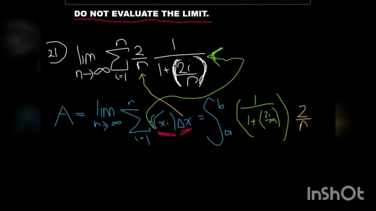 Determine a region whose area is equal to the limit. Do not evaluate the limit. Math 140