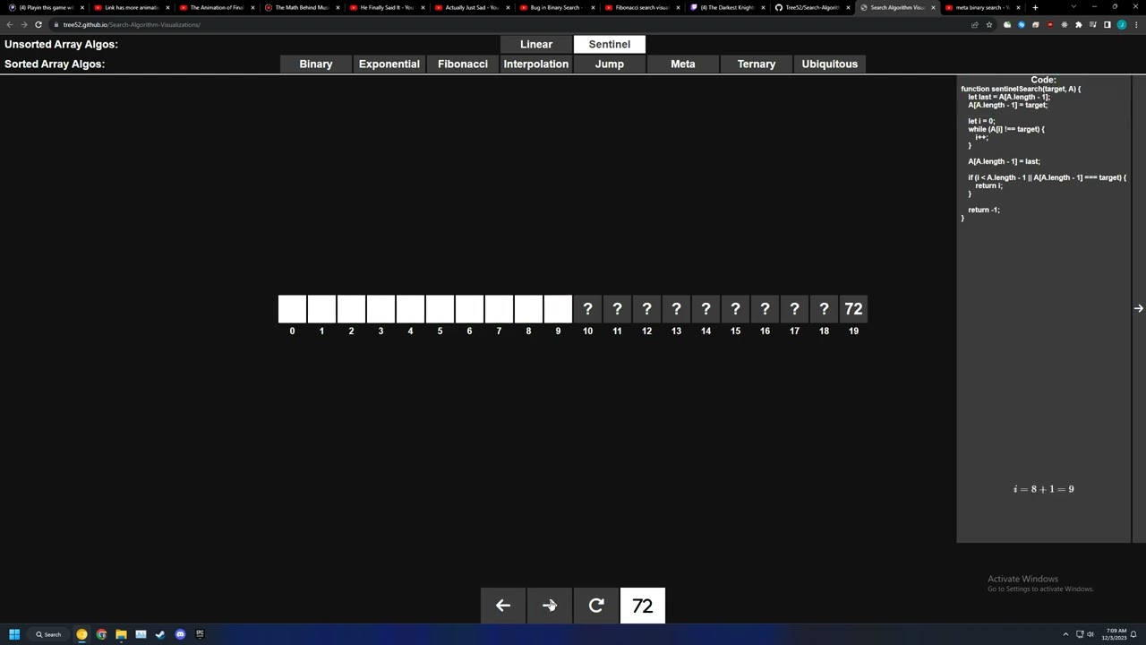 Sentinel Linear Search Visualization