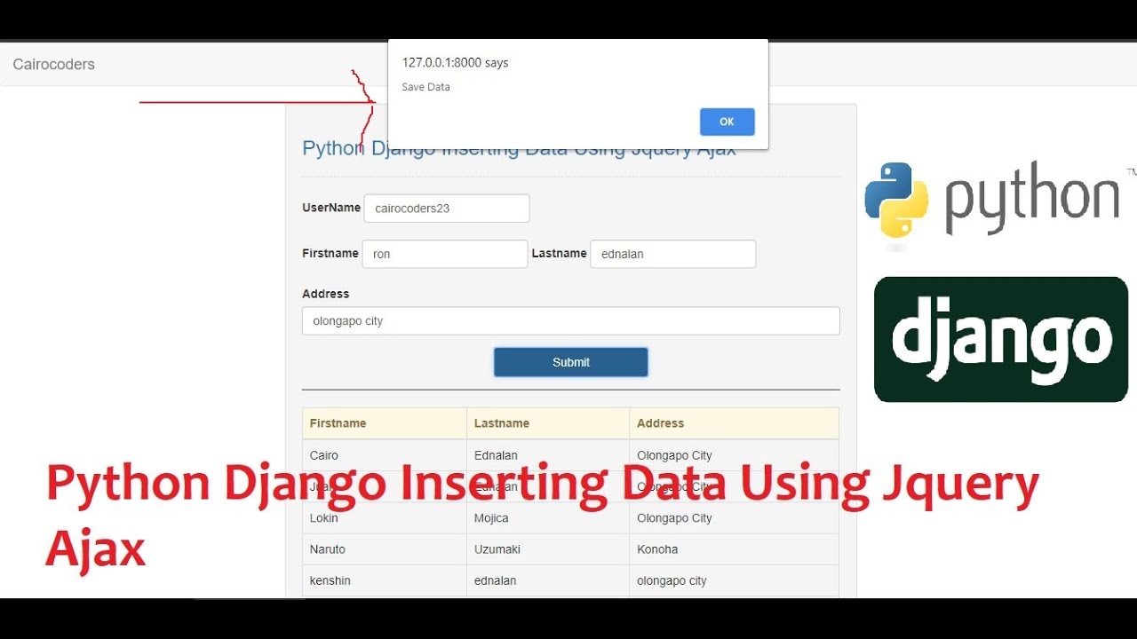 Python Django Inserting Data Using Jquery Ajax