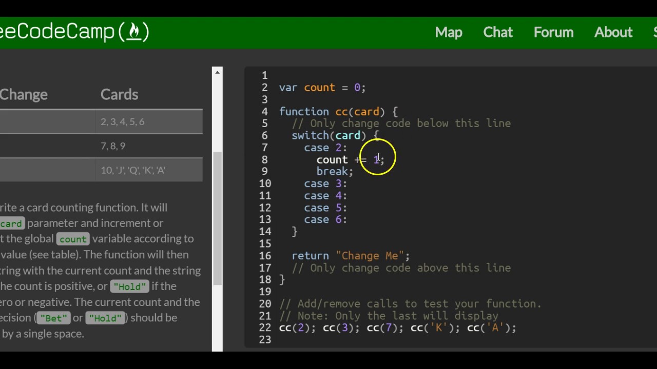 Counting Cards, freeCodeCamp Basic Javascript