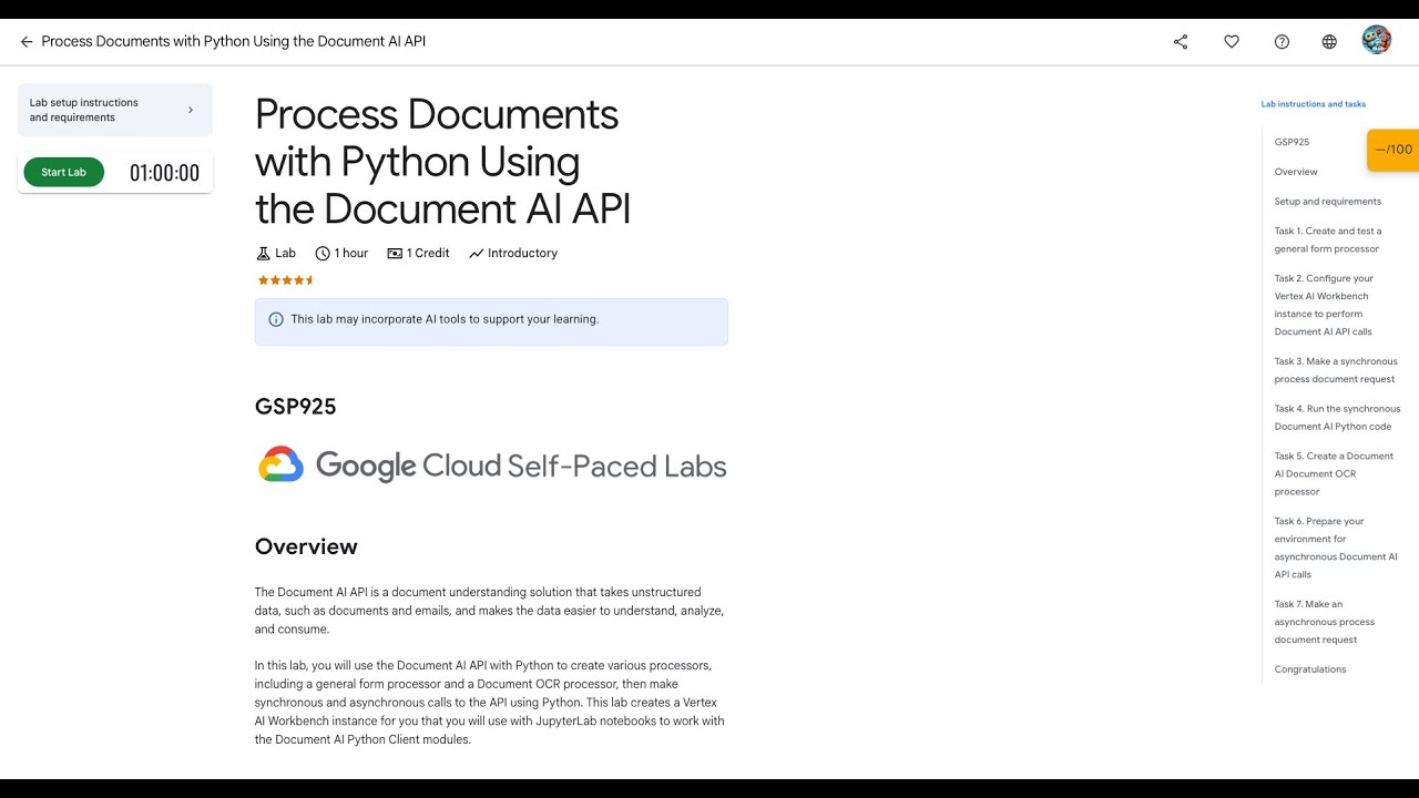 Qwiklabs | Process Documents with Python Using the Document AI API [GSP925]