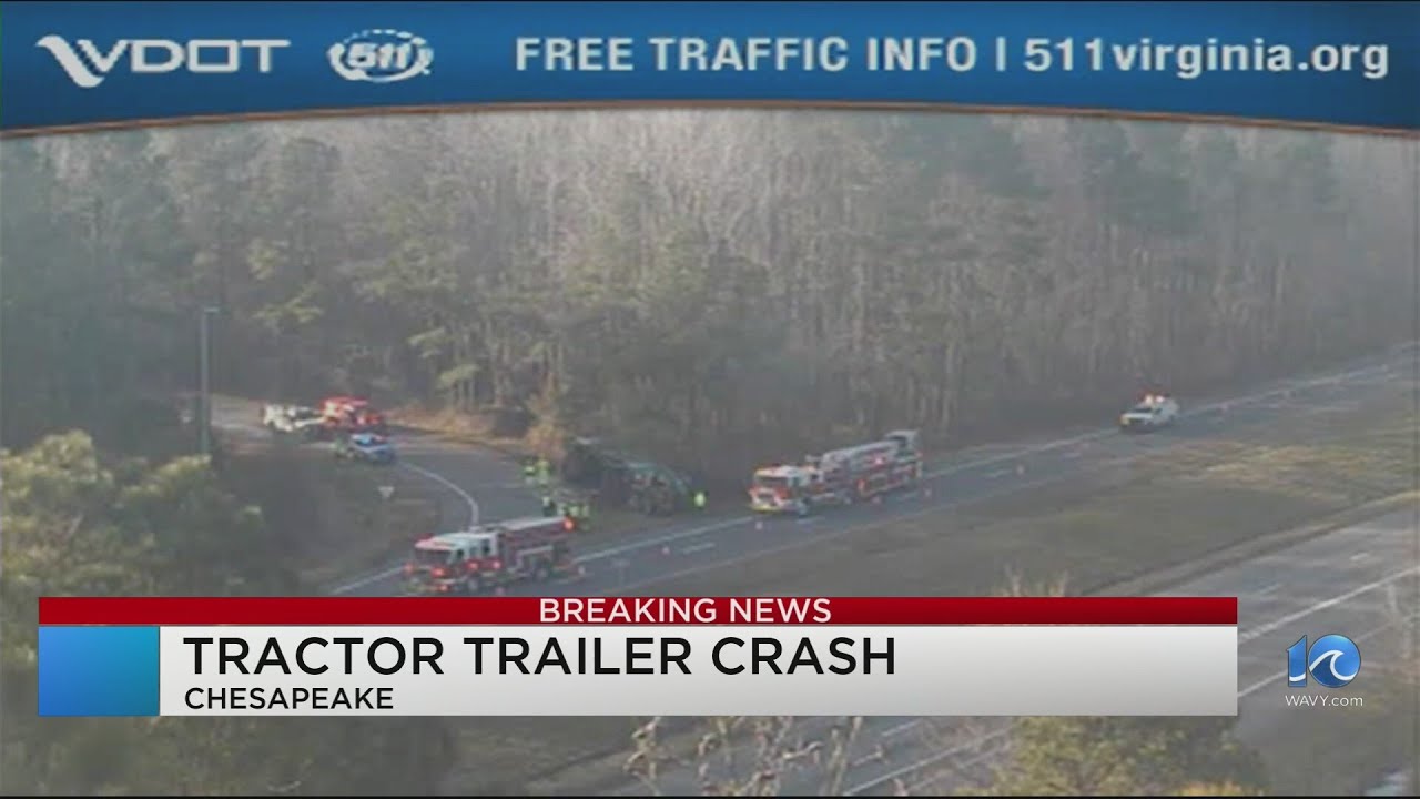 Overturned tractor-trailer closes ramp on I-664 exit 13B