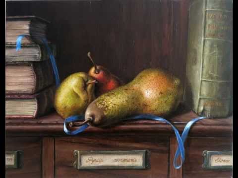 painting techniques Daniel C. Chiriac fine art oil painting speed painting pears & books still life