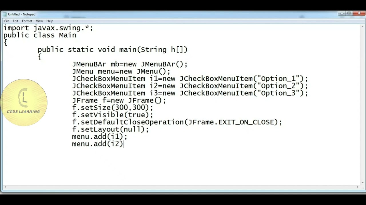 Java | Swing class 'JCheckBoxMenuItem' | CodeLearning