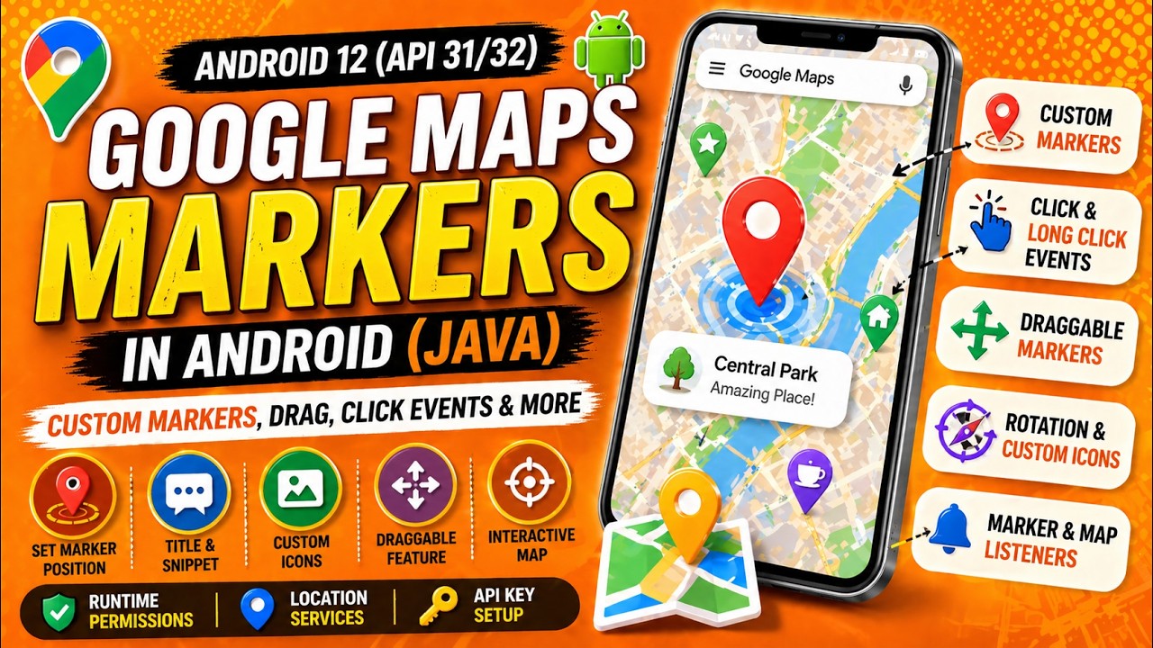 ANDROID - GOOGLE MAP MARKERS - POSITION, ICON, SNIPPET, CLICK EVENT, DRAG || TUTORIAL IN JAVA