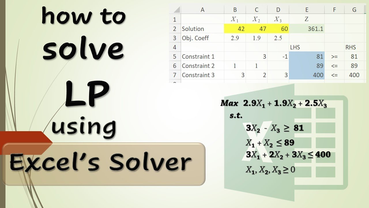 Solve Linear Program problem in Excel (Solver)