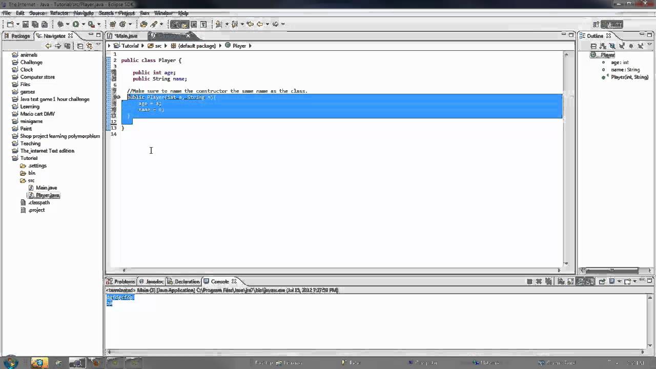 Java tutorial #9 Constructors and parameters.