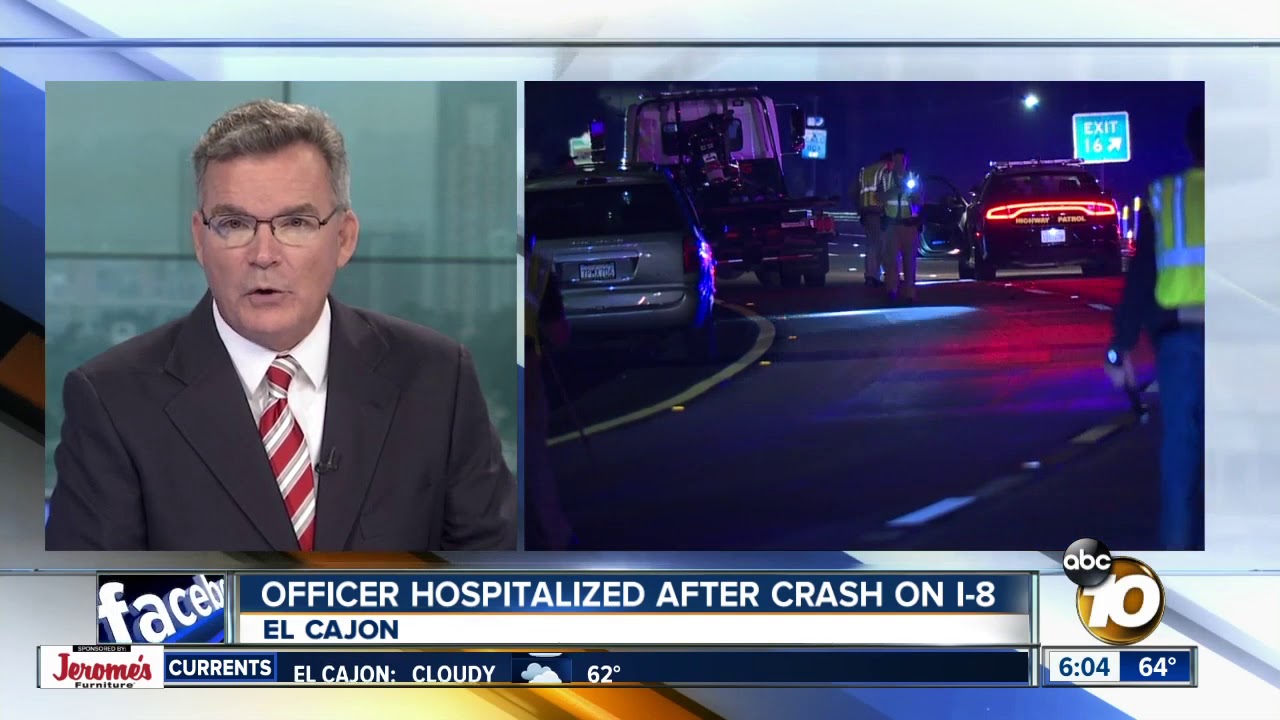 CHP officer seriously injured after being hit by suspected DUI driver on I-8 in El Cajon